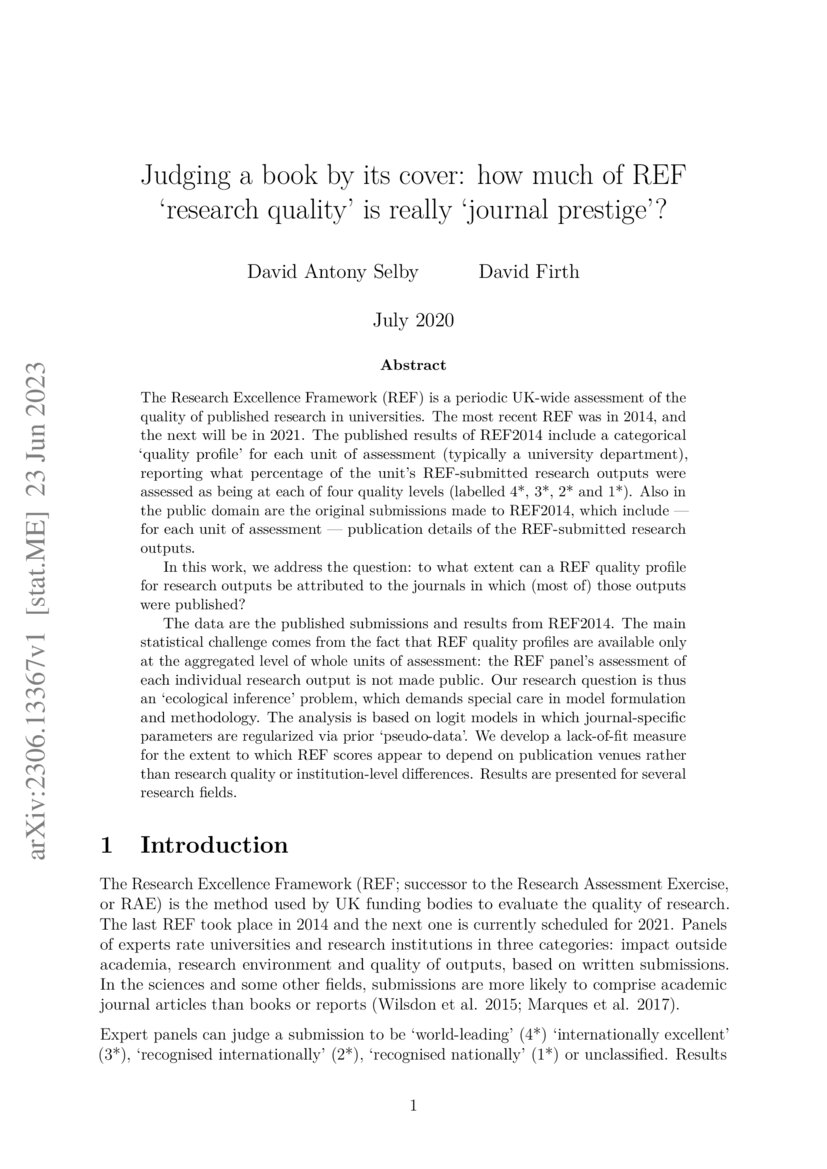 Judging a book by its cover: how much of REF `research quality' is ...