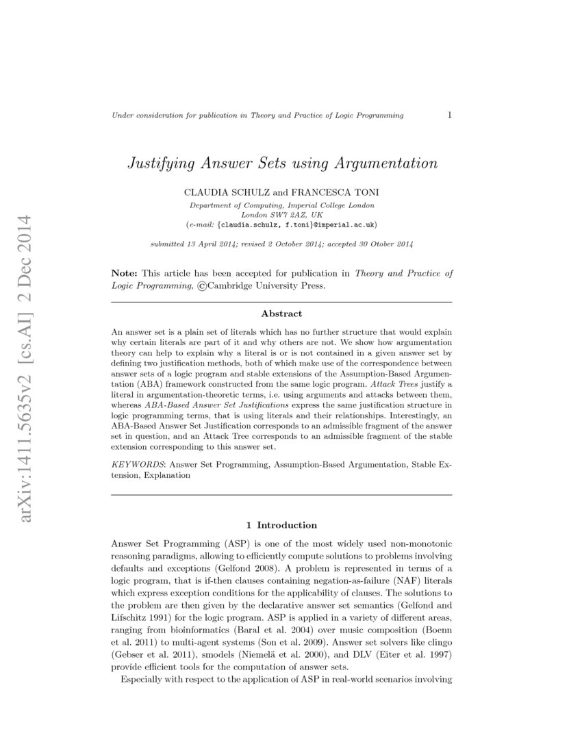 Justifying Answer Sets using Argumentation | DeepAI