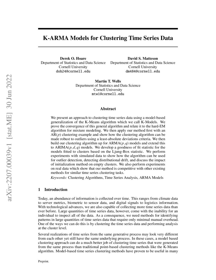 K-ARMA Models for Clustering Time Series Data | DeepAI K-ARMA Models for Clustering Time Series Data | DeepAI