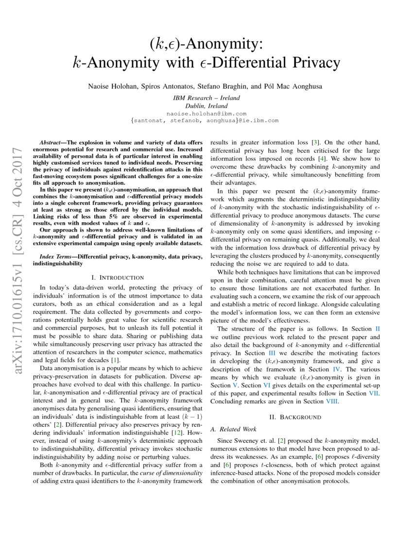 K ε Anonymity K Anonymity With ε Differential Privacy Deepai