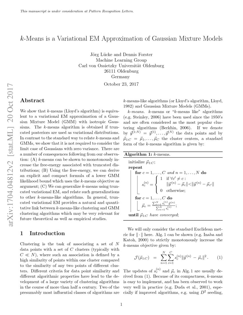 K Means Is A Variational Em Approximation Of Gaussian Mixture Models