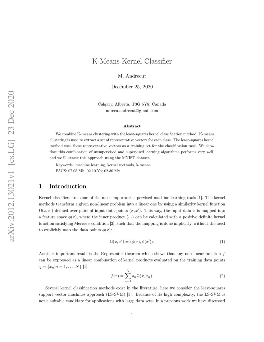K-Means Kernel Classifier | DeepAI
