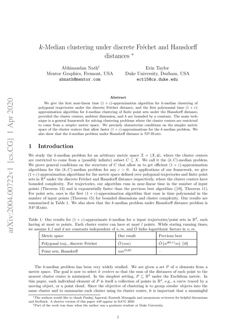 k-Median clustering under discrete Fréchet and Hausdorff distances | DeepAI