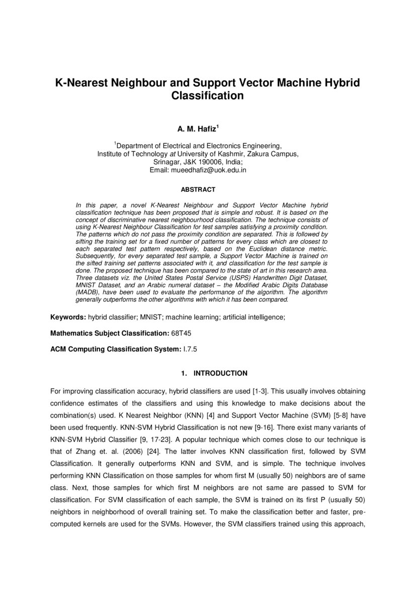 K-Nearest Neighbour and Support Vector Machine Hybrid Classification ...
