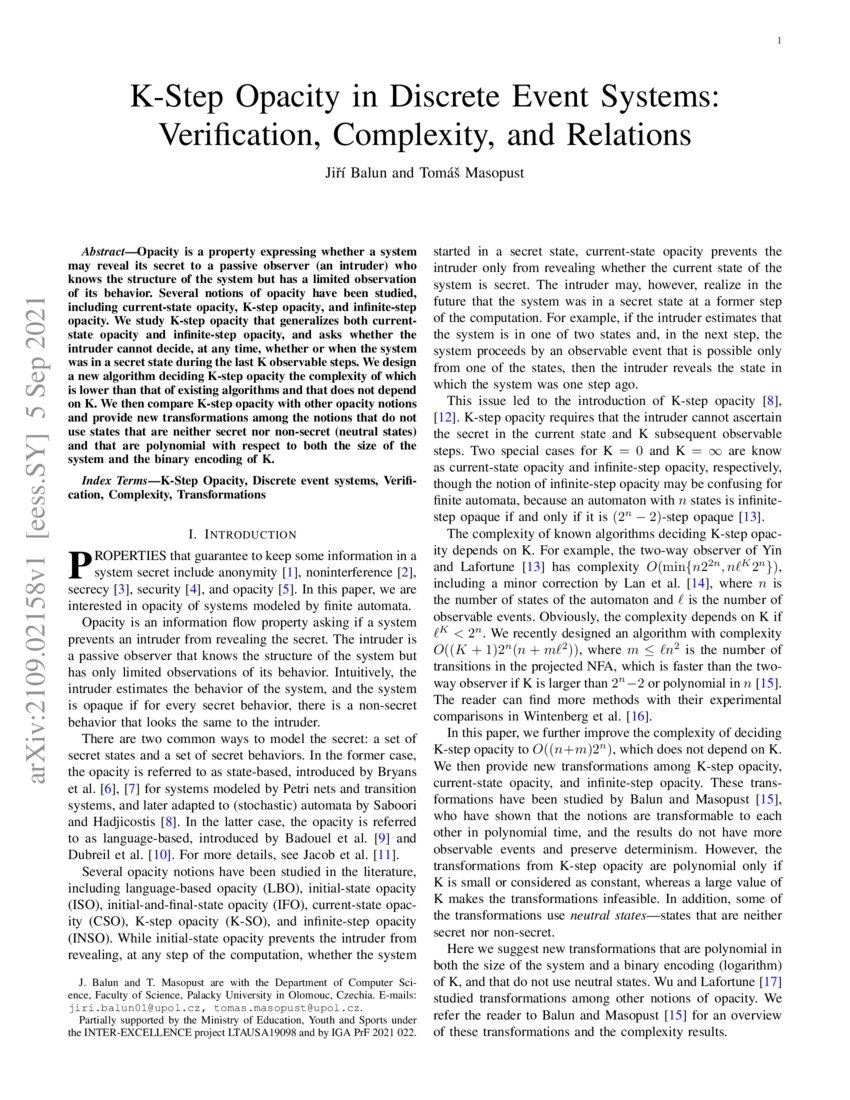 K Step Opacity In Discrete Event Systems Verification Complexity And Relations Deepai