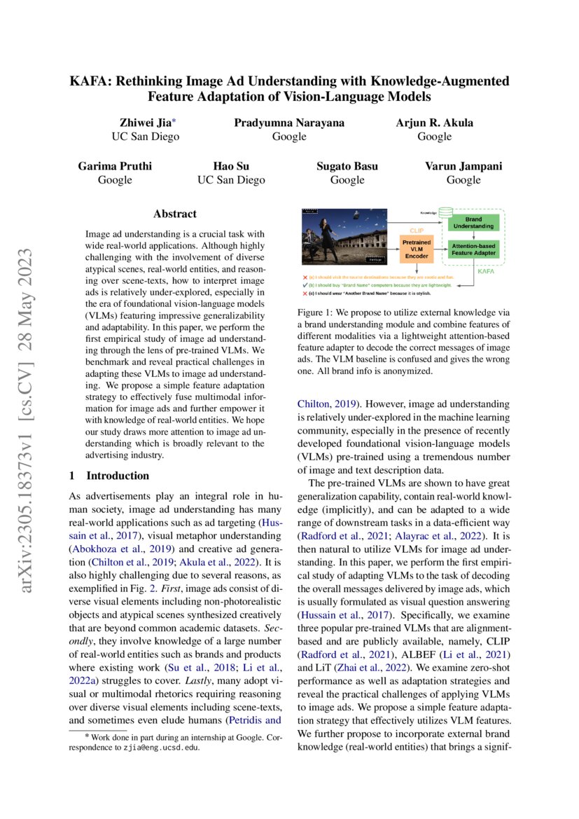 KAFA: Rethinking Image Ad Understanding with Knowledge-Augmented Feature Adaptation of Vision ...
