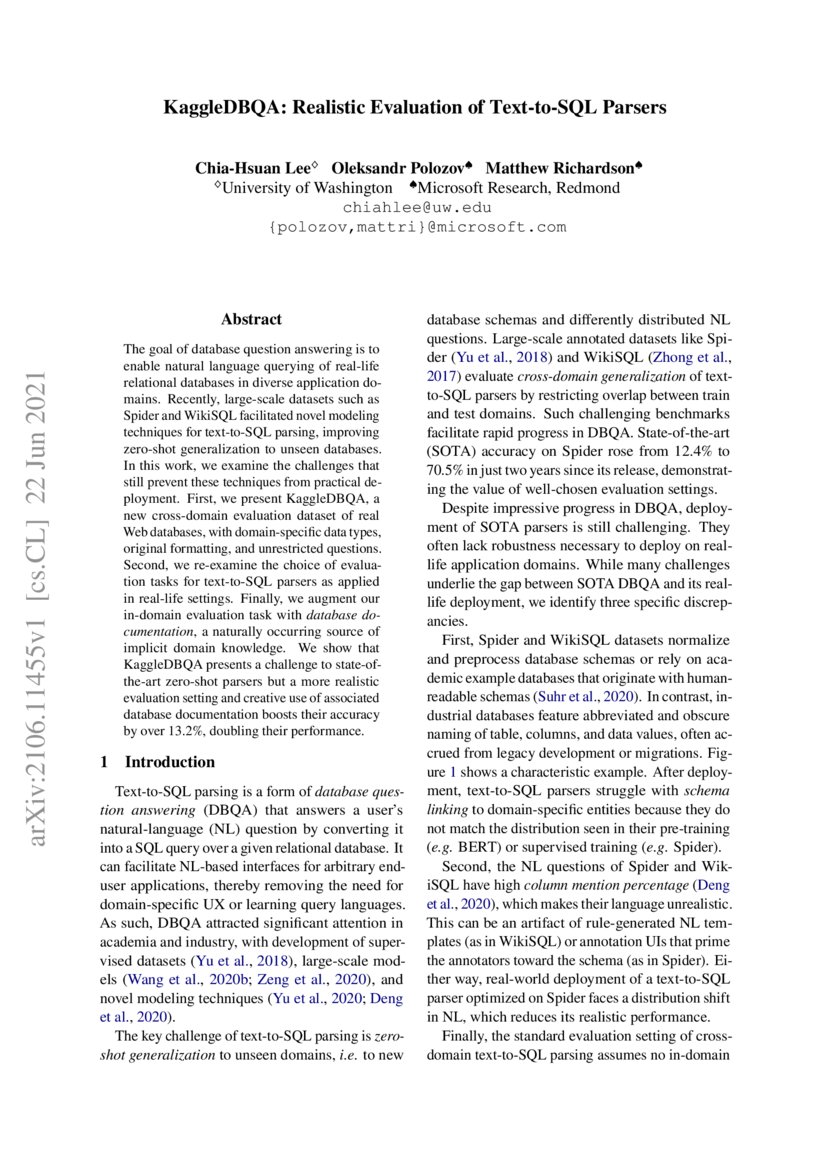 Kaggledbqa Realistic Evaluation Of Text To Sql Parsers Deepai