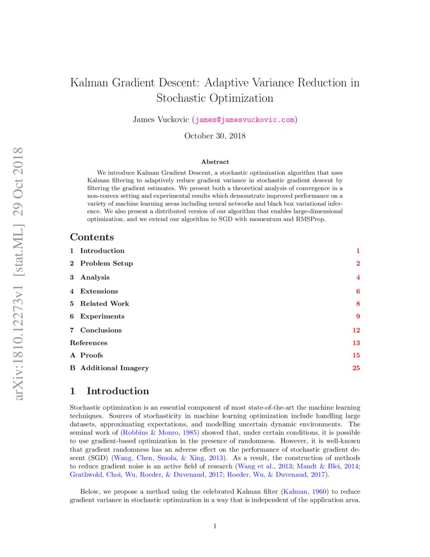Kalman Gradient Descent Adaptive Variance Reduction In Stochastic