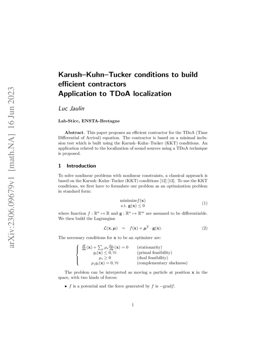 Karush Kuhn Tucker Conditions To Build Efficient Contractors Application To Tdoa Localization