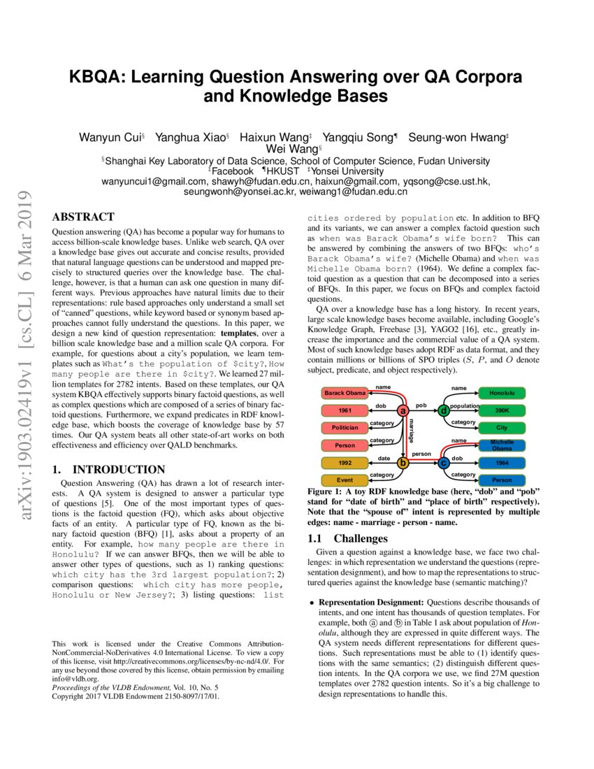 KBQA: Learning Question Answering over QA Corpora and Knowledge Bases | DeepAI