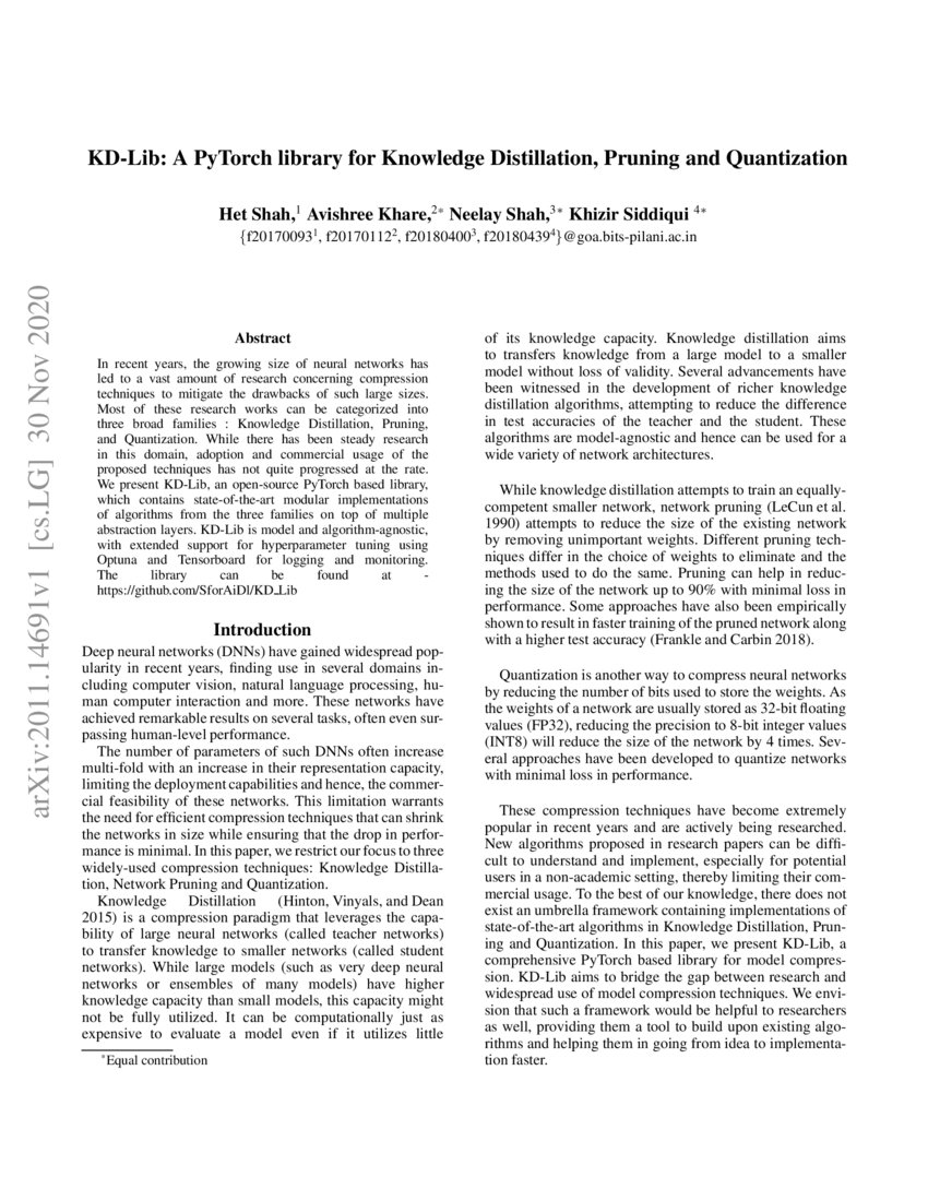 KD-Lib: A PyTorch library for Knowledge Distillation, Pruning and ...