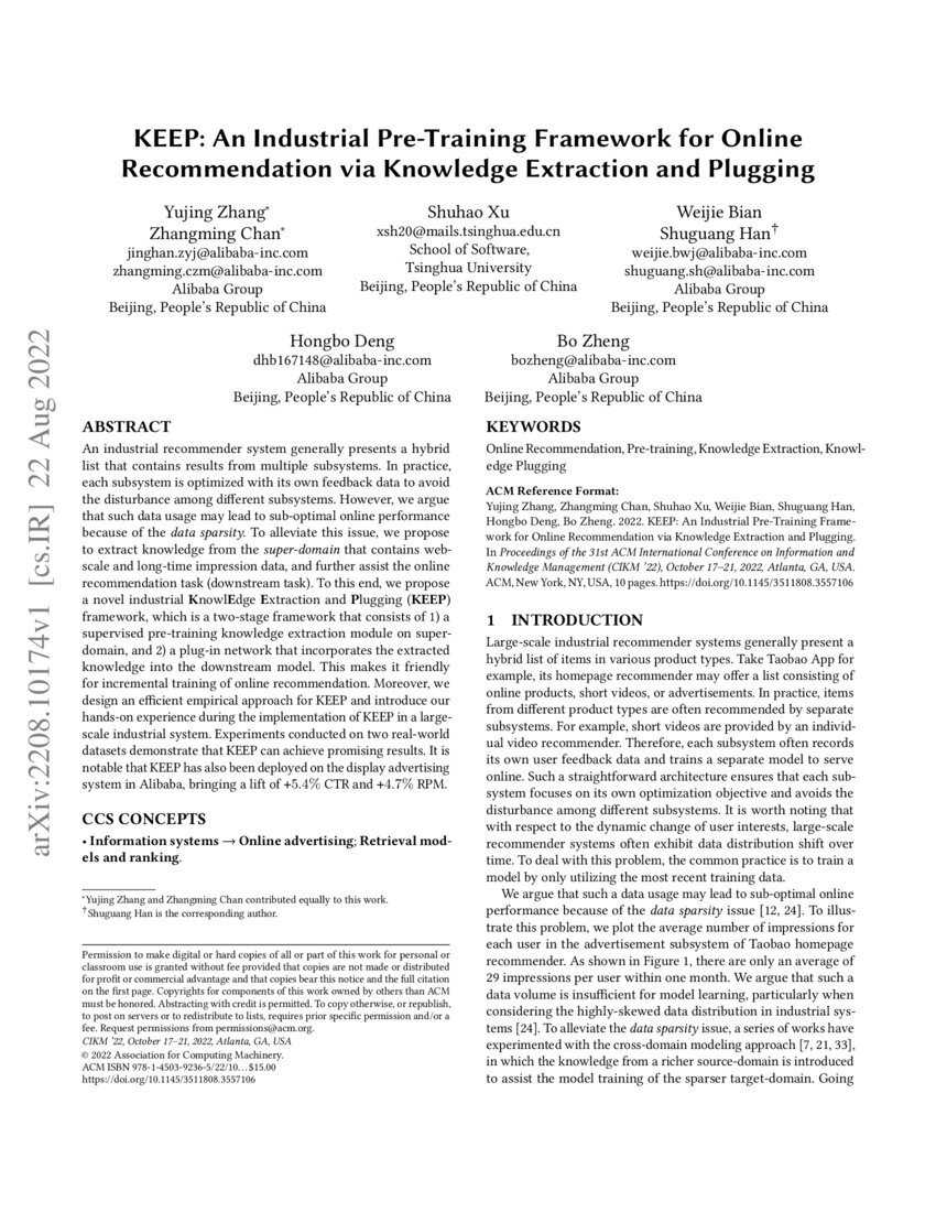 Keep An Industrial Pre Training Framework For Online Recommendation