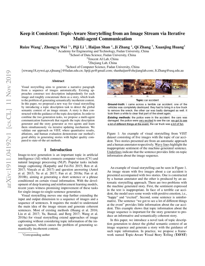 Keep it Consistent: Topic-Aware Storytelling from an Image Stream via Iterative Multi-agent ...