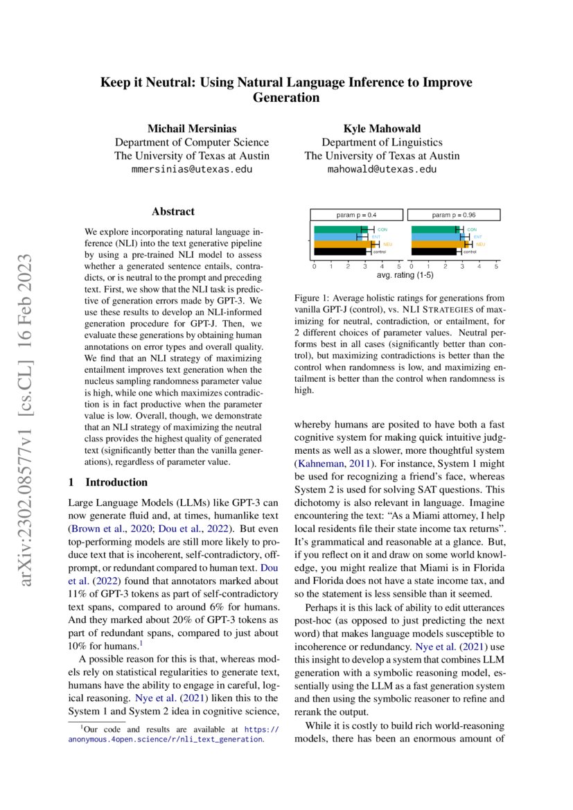 Keep it Neutral: Using Natural Language Inference to Improve Generation | DeepAI
