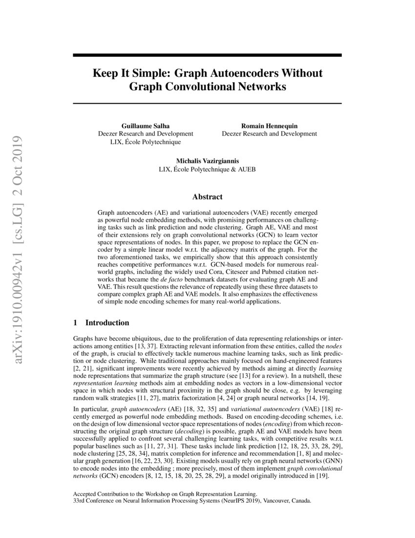 Keep It Simple: Graph Autoencoders Without Graph Convolutional Networks | DeepAI