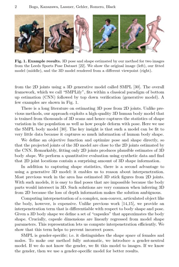 Keep it SMPL: Automatic Estimation of 3D Human Pose and Shape from a Single Image | DeepAI