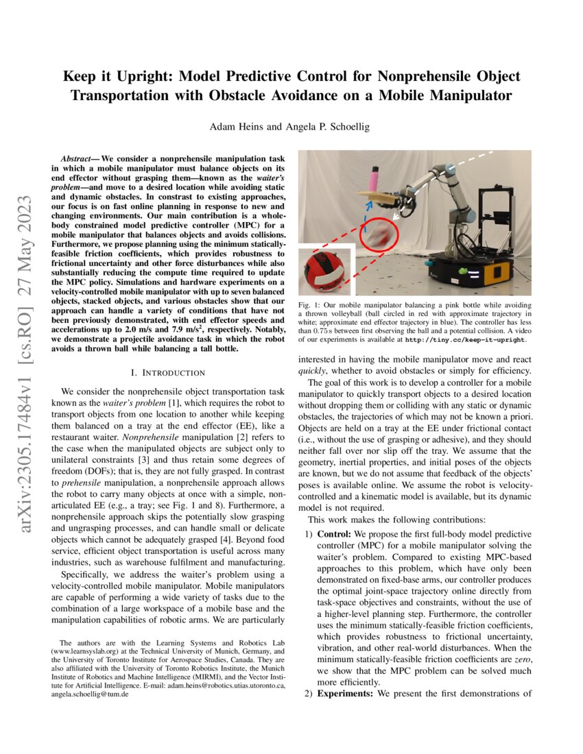 Keep It Upright Model Predictive Control For Nonprehensile Object Transportation With Obstacle