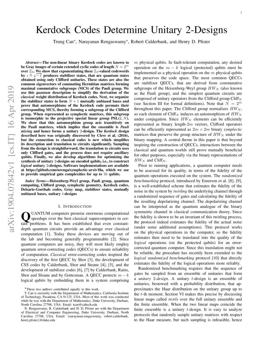 Kerdock Codes Determine Unitary 2-Designs | DeepAI