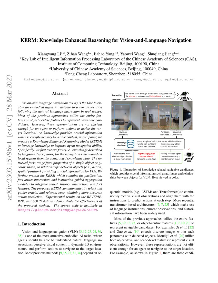 KERM: Knowledge Enhanced Reasoning for Vision-and-Language Navigation | DeepAI