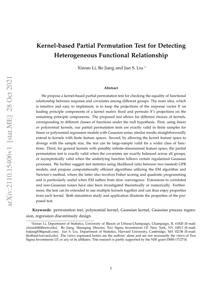 Kernel Based Partial Permutation Test For Detecting Heterogeneous Functional Relationship Deepai 