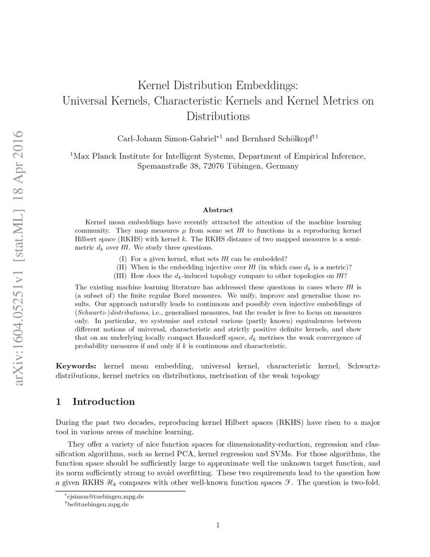 Kernel Distribution Embeddings Universal Kernels Characteristic Kernels And Kernel Metrics On