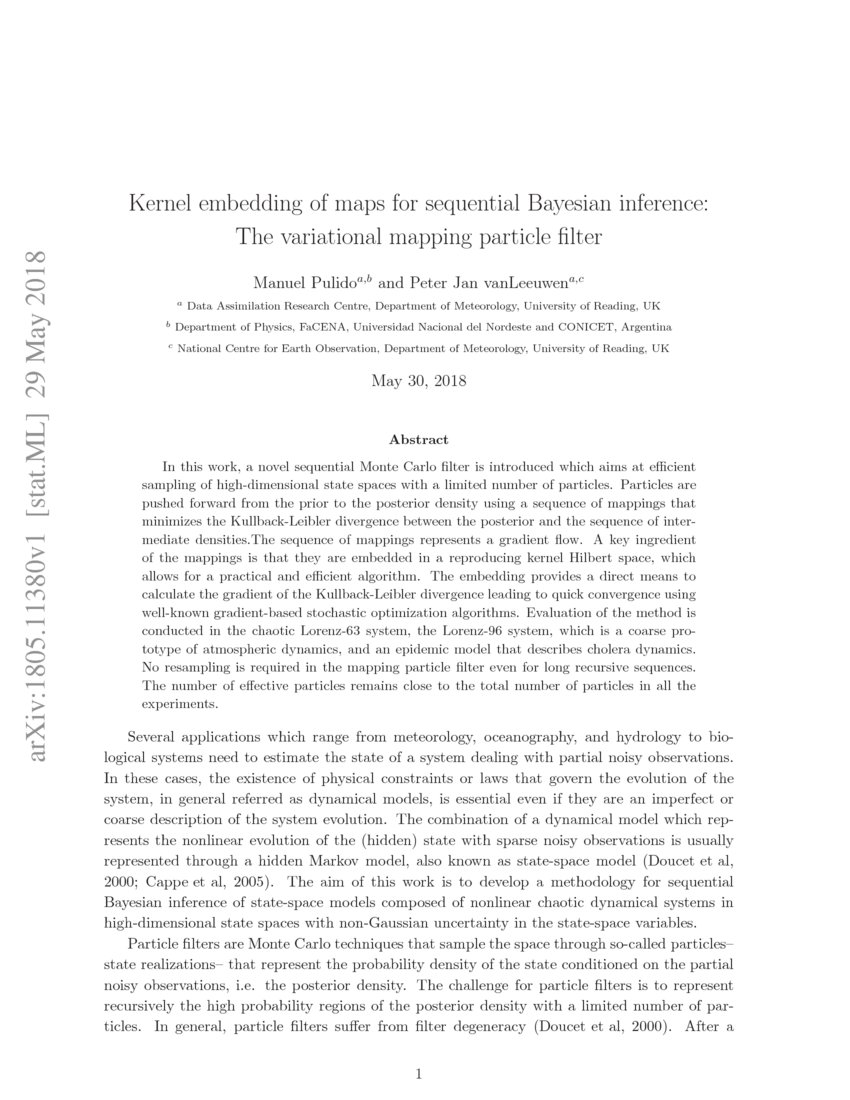 Kernel Embedding Of Maps For Sequential Bayesian Inference The Variational Mapping Particle