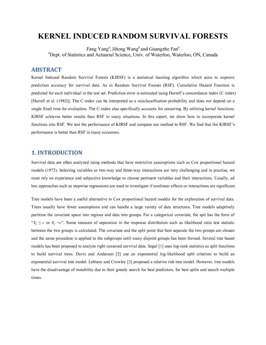 Kernel induced random survival forests | DeepAI