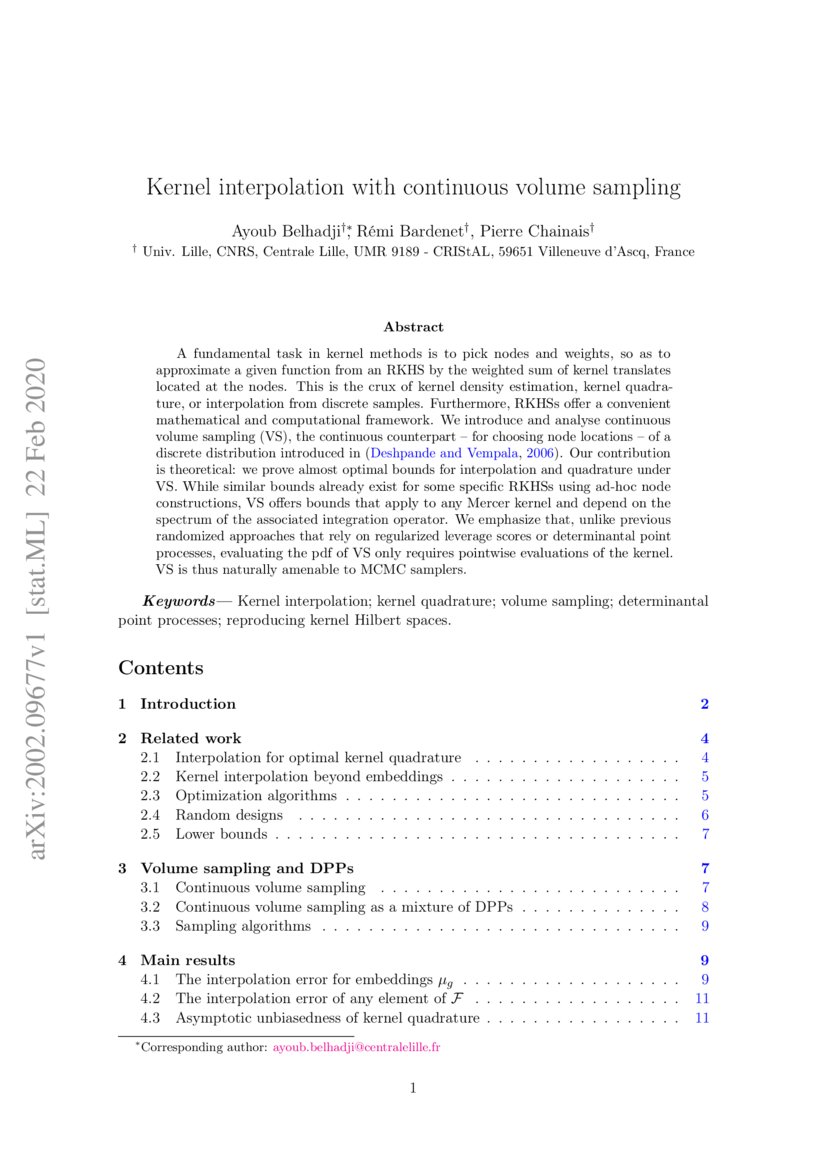 Kernel interpolation with continuous volume sampling | DeepAI