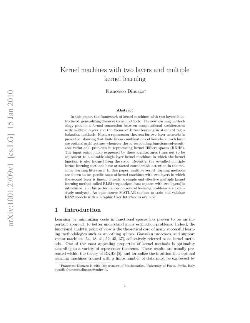 Kernel machines with two layers and multiple kernel learning | DeepAI