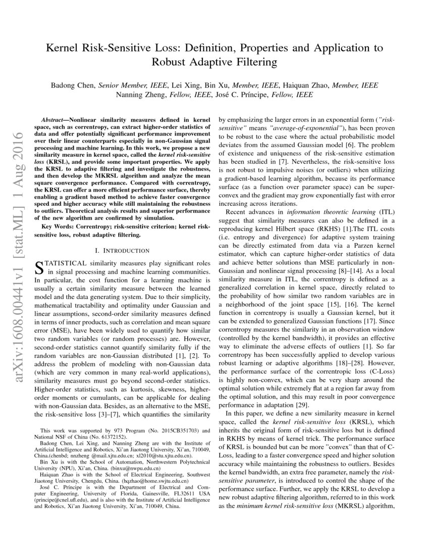 Kernel Risk Sensitive Loss Definition Properties And Application To Robust Adaptive Filtering