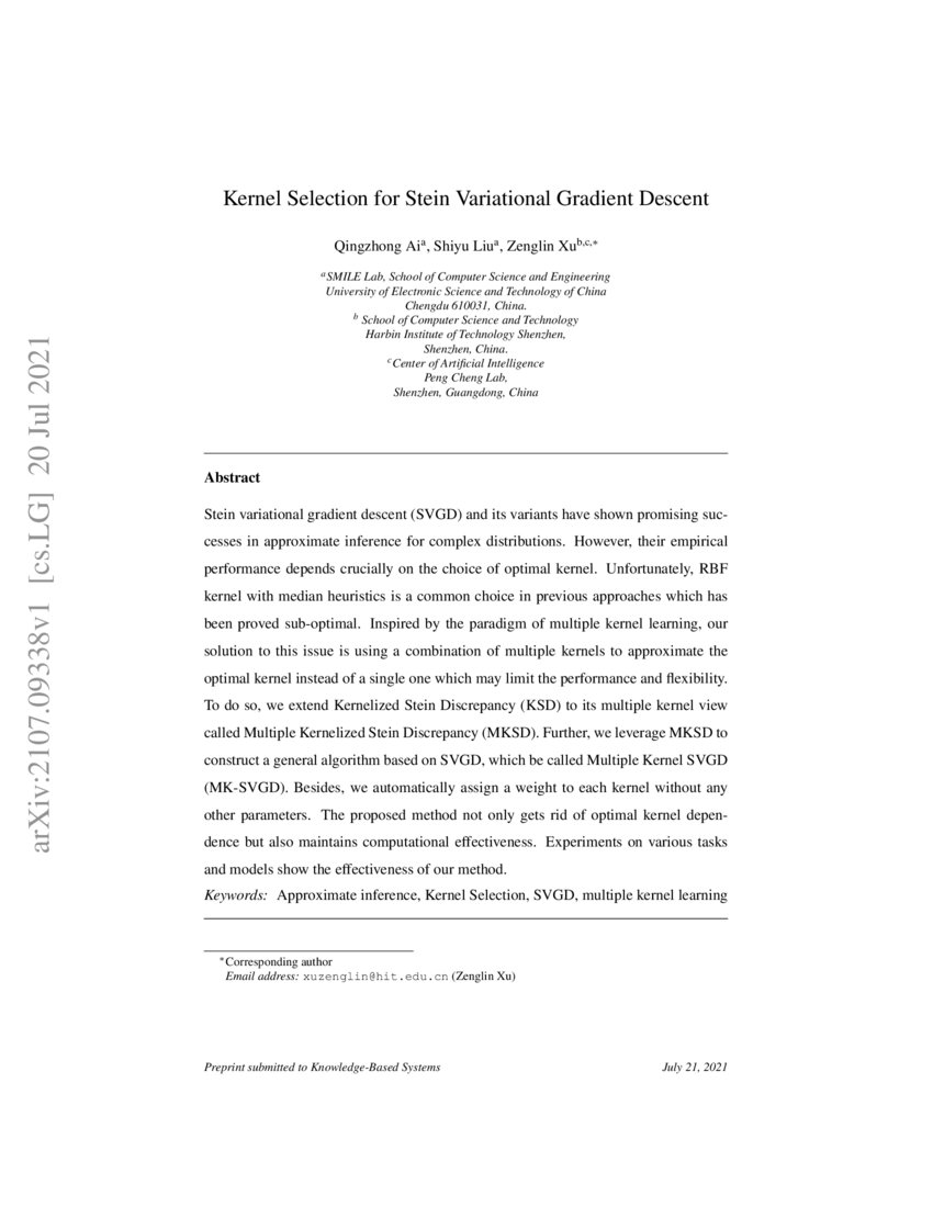 Kernel Selection for Stein Variational Gradient Descent | DeepAI