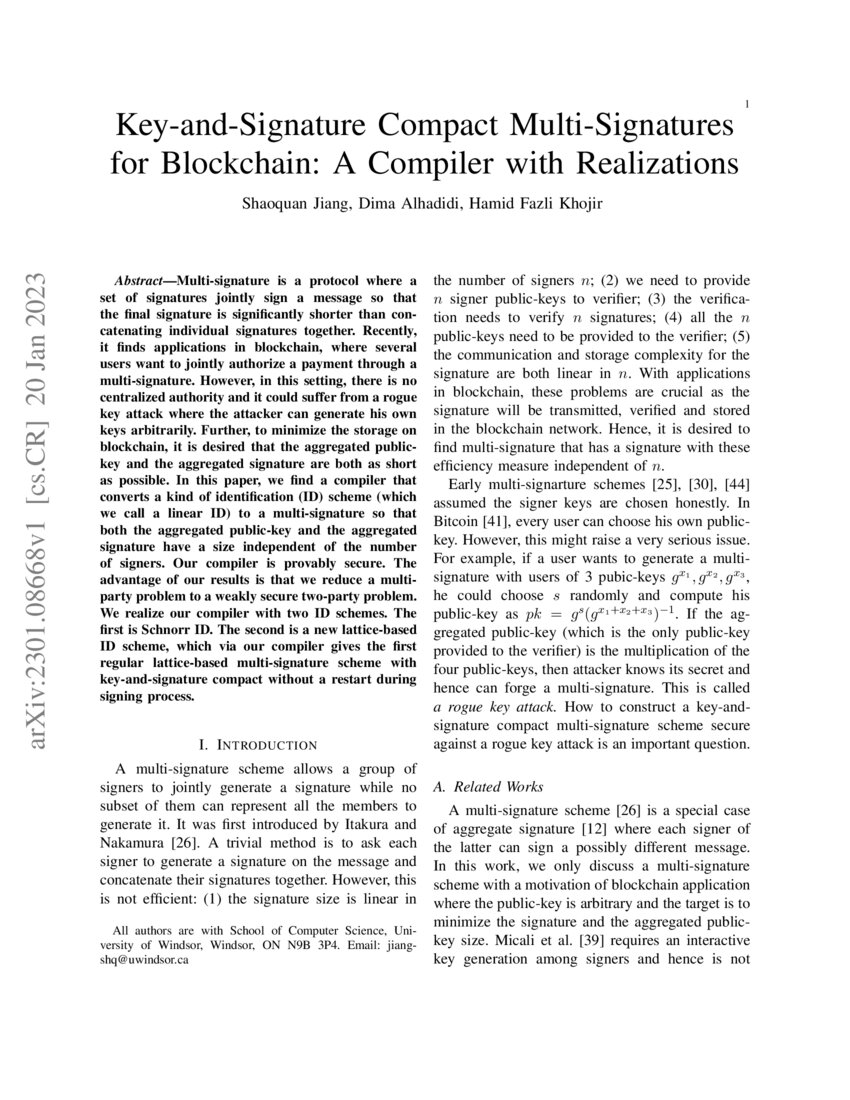 Key-and-Signature Compact Multi-Signatures for Blockchain: A Compiler with Realizations | DeepAI