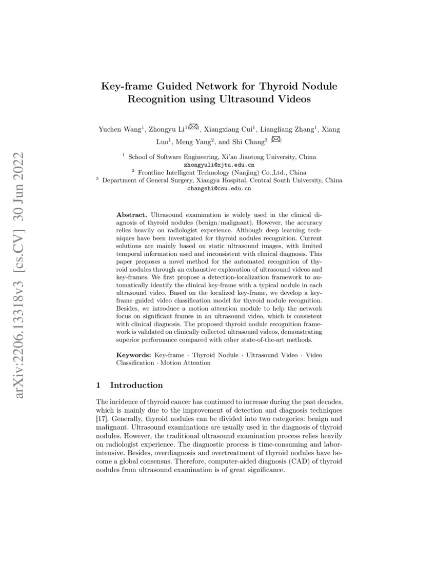 Key-frame Guided Network for Thyroid Nodule Recognition using Ultrasound Videos | DeepAI