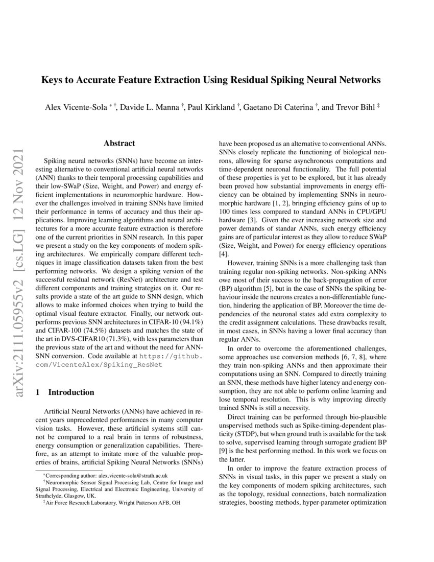 Keys To Accurate Feature Extraction Using Residual Spiking Neural
