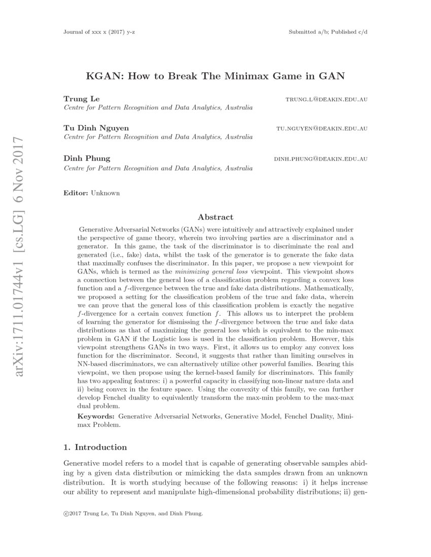 KGAN: How to Break The Minimax Game in GAN | DeepAI