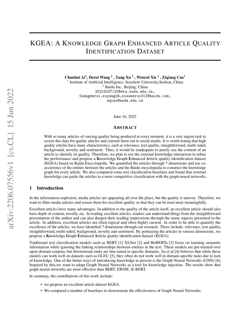 KGEA: A Knowledge Graph Enhanced Article Quality Identification Dataset ... KGEA: A Knowledge Graph Enhanced Article Quality Identification Dataset ...