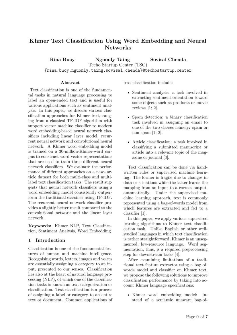 Khmer Text Classification Using Word Embedding and Neural Networks | DeepAI Khmer Text Classification Using Word Embedding and Neural Networks | DeepAI