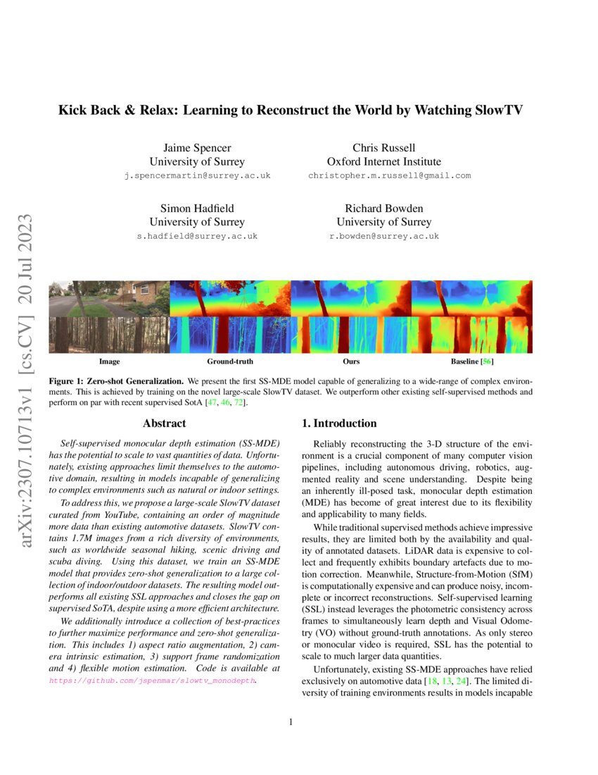 Kick Back Relax: Learning to Reconstruct the World by Watching SlowTV ...