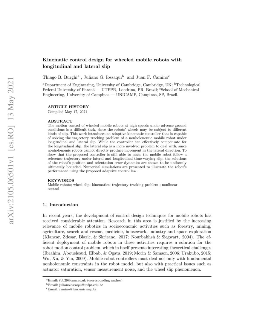Kinematic Control Design For Wheeled Mobile Robots With Longitudinal And Lateral Slip Deepai