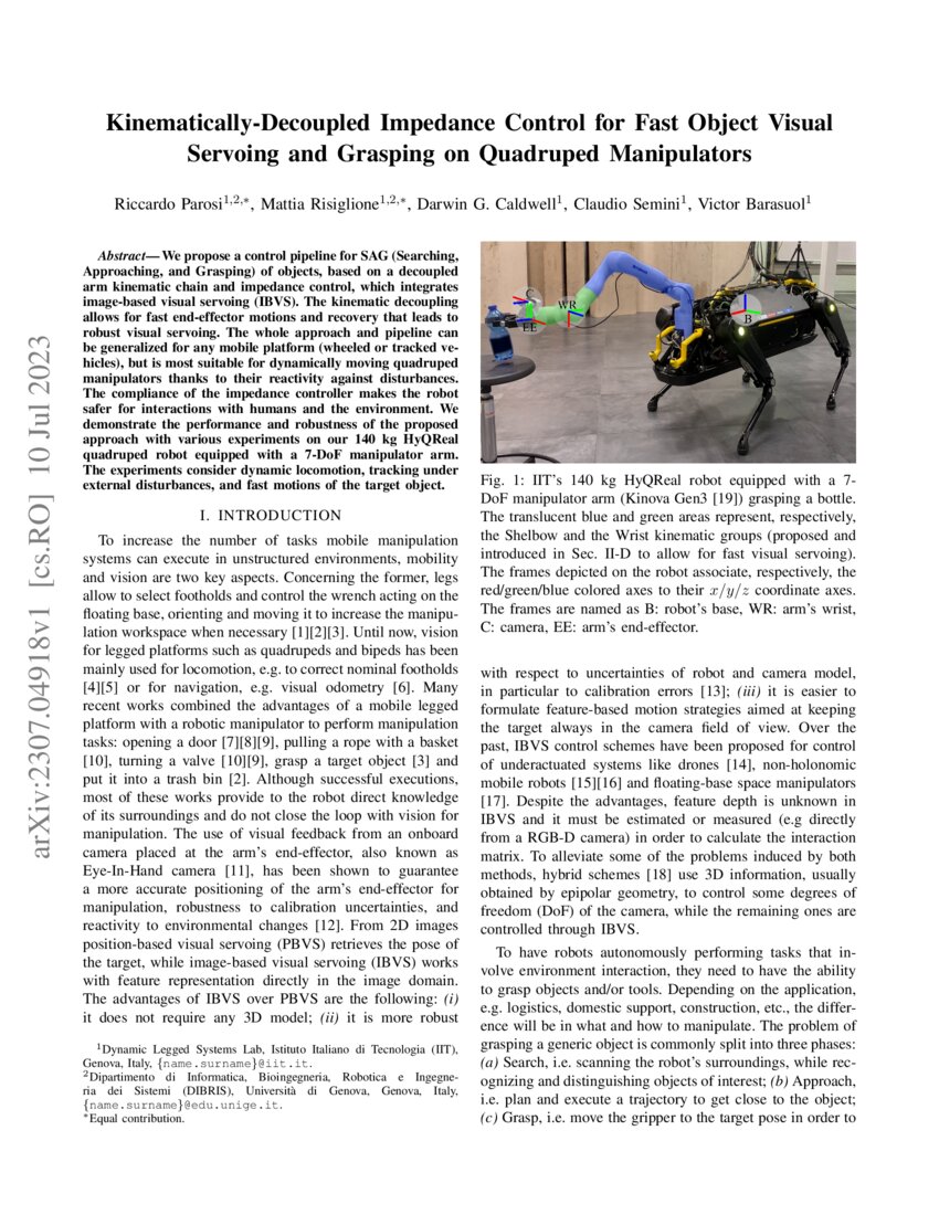 Kinematically-Decoupled Impedance Control for Fast Object Visual Servoing and Grasping on ...