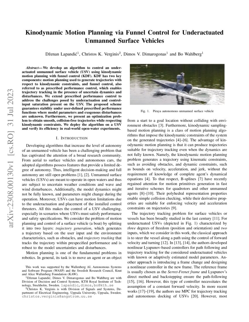 Kinodynamic Motion Planning Via Funnel Control For Underactuated Unmanned Surface Vehicles Deepai