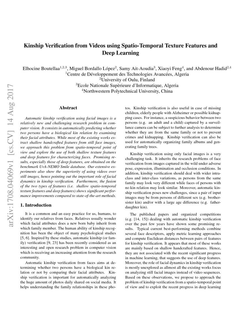 Kinship Verification From Videos Using Spatio Temporal Texture Features And Deep Learning Deepai