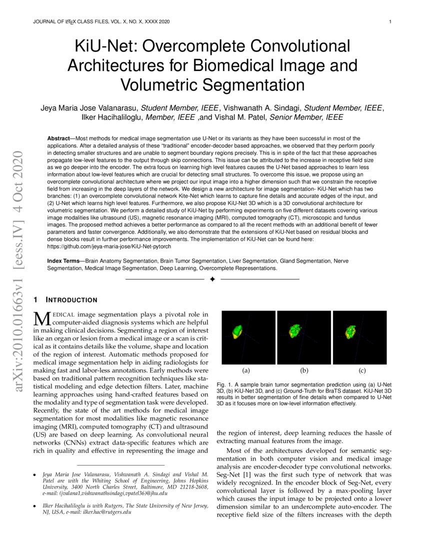 KiU-Net: Overcomplete Convolutional Architectures for Biomedical Image and Volumetric ...