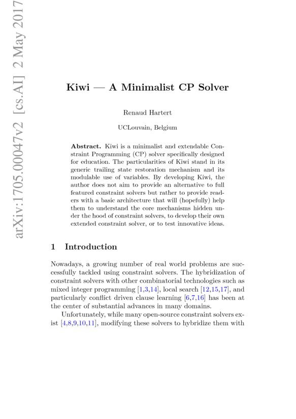 Kiwi - A Minimalist CP Solver | DeepAI