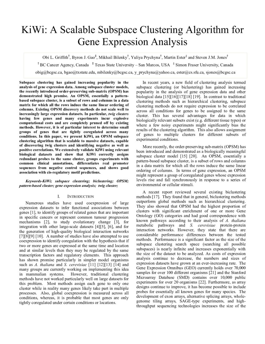 Kiwi A Scalable Subspace Clustering Algorithm For Gene Expression Analysis Deepai