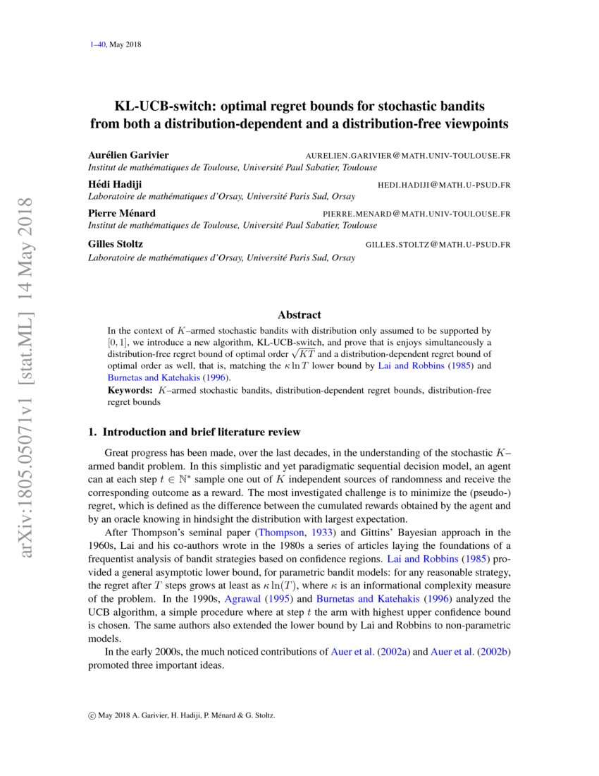 KL-UCB-switch: optimal regret bounds for stochastic bandits from both a ...