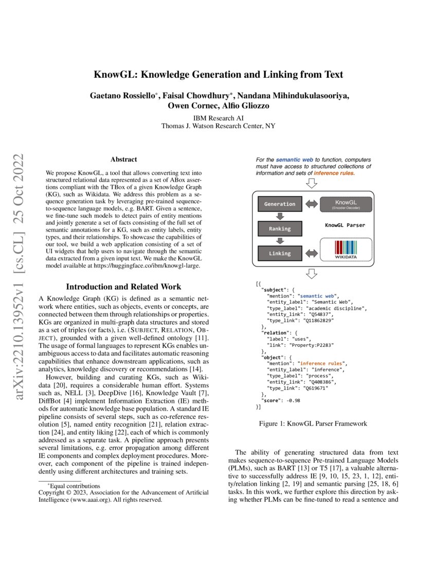 KnowGL: Knowledge Generation and Linking from Text | DeepAI