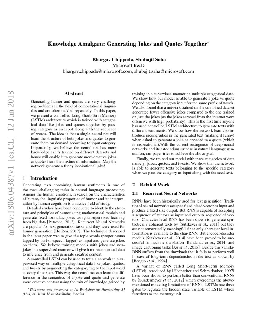 Knowledge Amalgam: Generating Jokes and Quotes Together | DeepAI