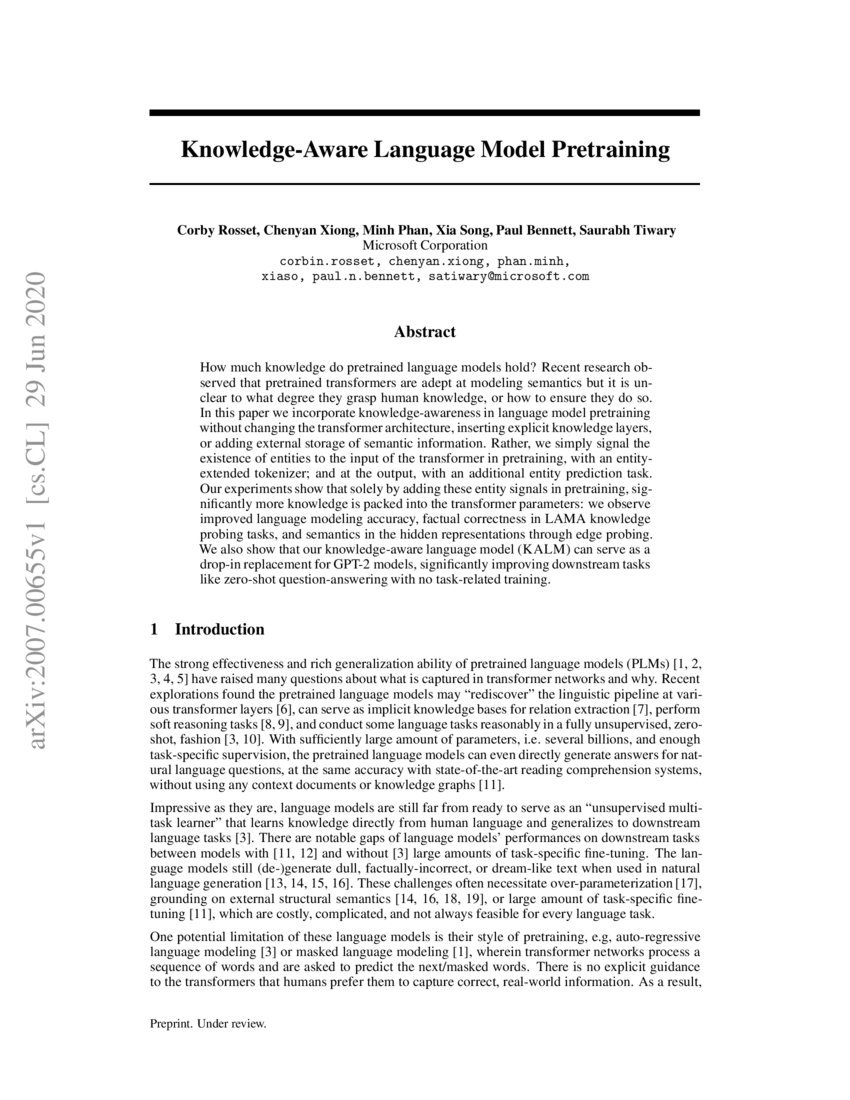 Knowledge-Aware Language Model Pretraining | DeepAI