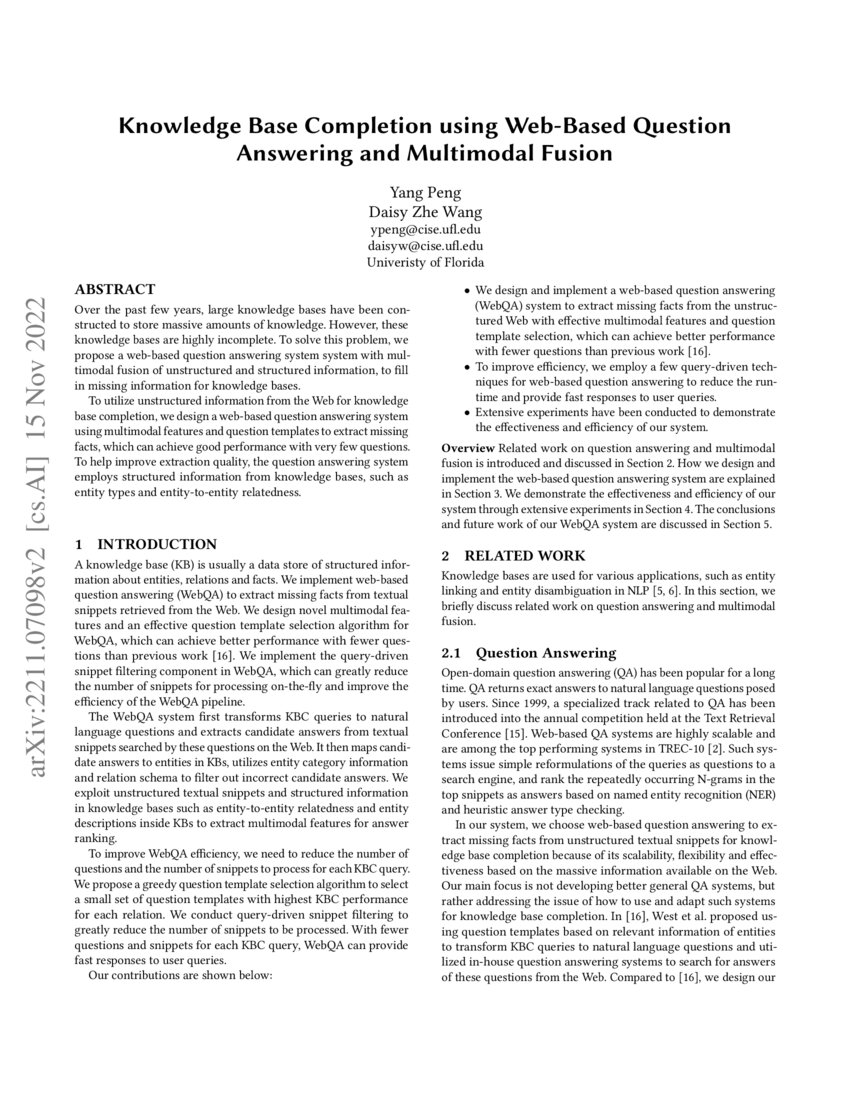 Knowledge Base Completion using Web-Based Question Answering and ... Knowledge Base Completion using Web-Based Question Answering and ...